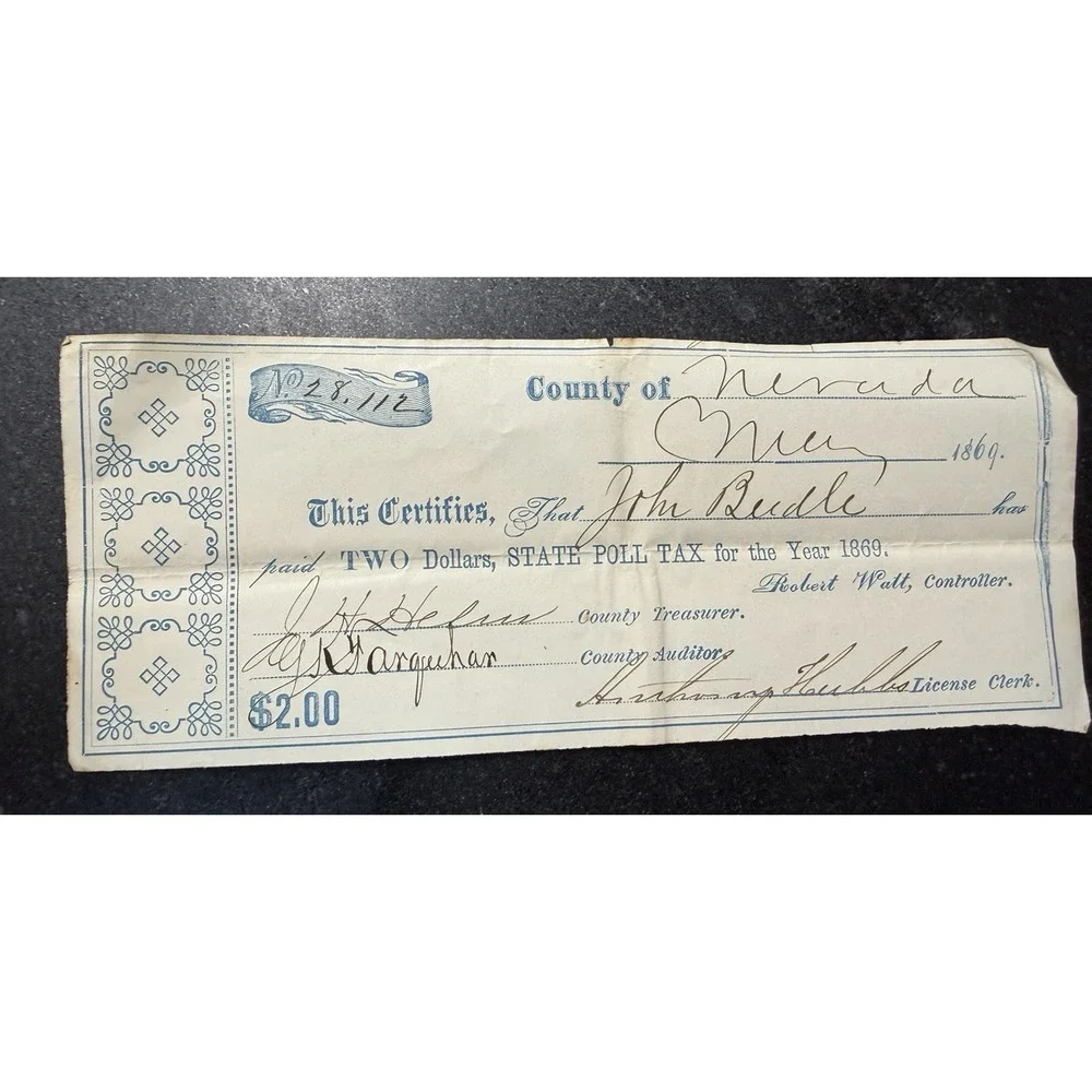 Design | 1868 1869 Nevada County Ca State Poll Tax Receipts John Beedle ...